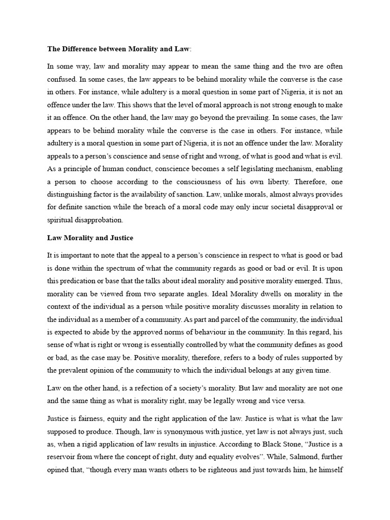 Morality vs. Law: Key Differences Explained | PDF | Morality | Justice