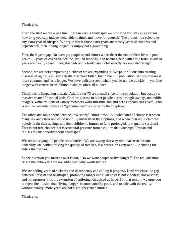 3-MINUTE CLOSING STATEMENT (Draft) | PDF | Life Expectancy | Caregiver