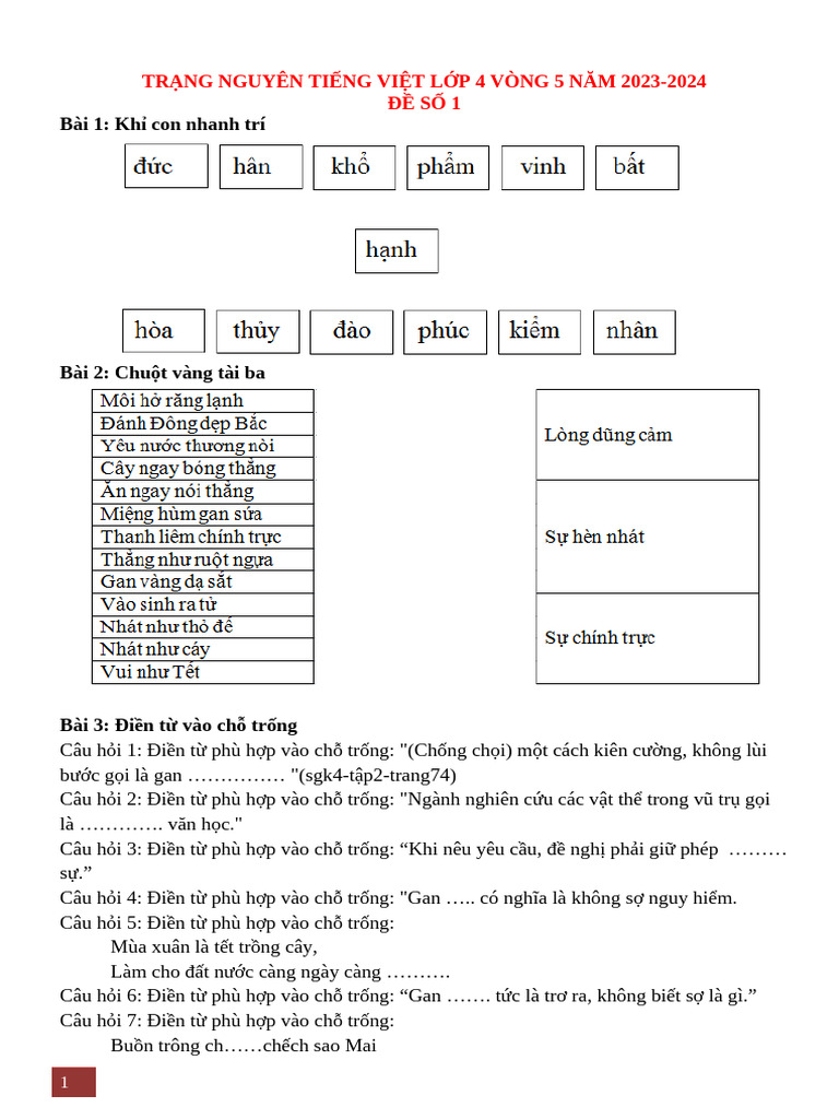 Tntv Lớp 4. Vòng 5. Thi Sơ Khảo | PDF