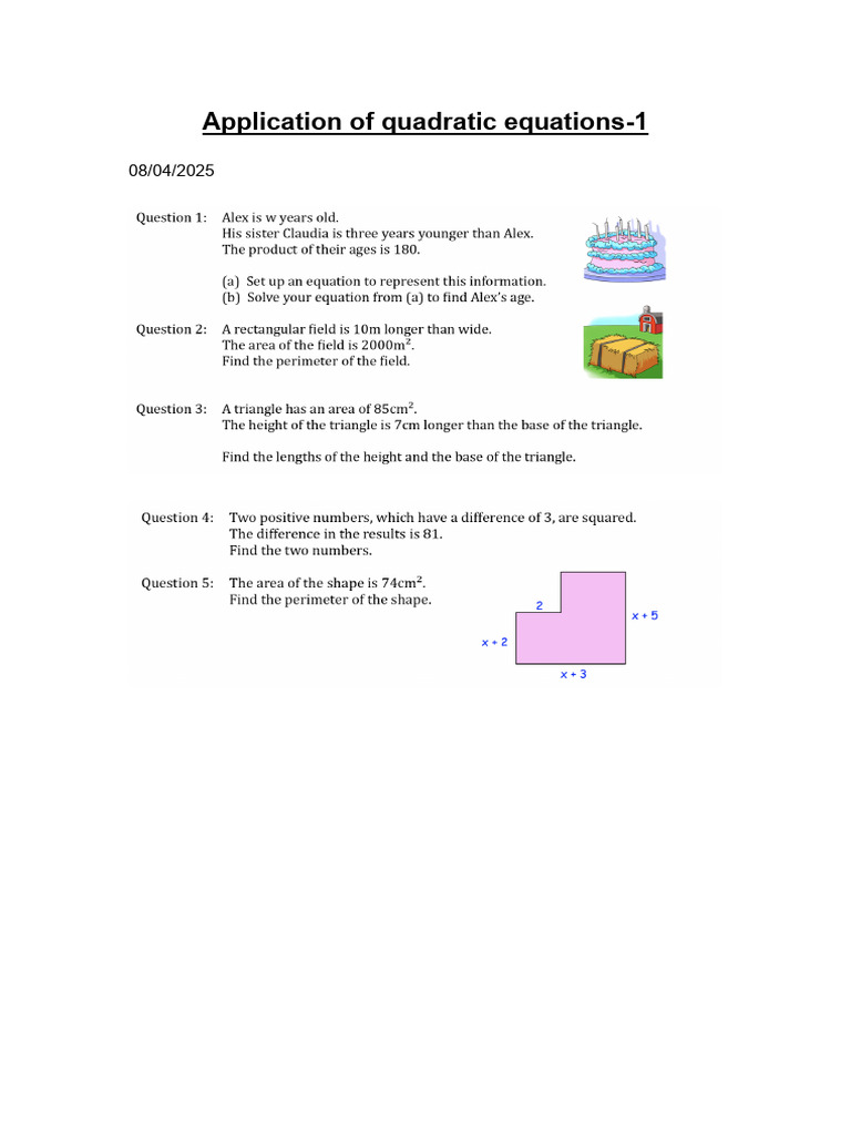 Application of Quadratic Equations-1 | PDF