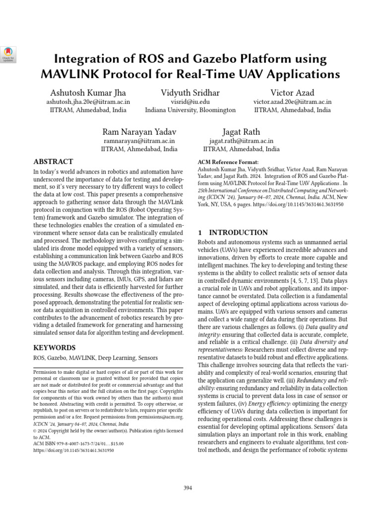 Integration of ROS and Gazebo Platform Using MAVLINK Protocol for Real ...