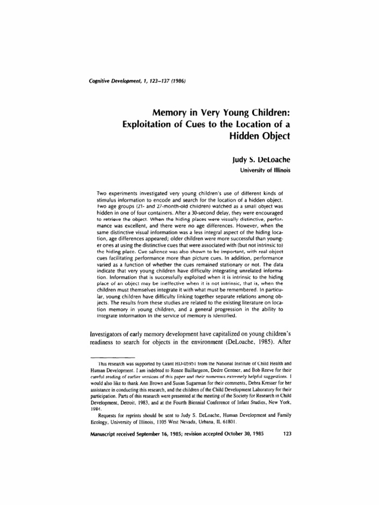 Memory in Very Young Children_ Exploitation of Cues to the -- Judy S ...