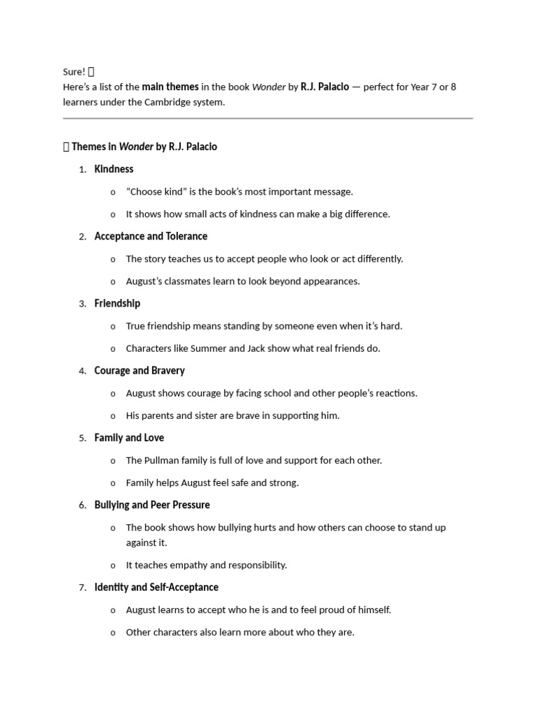 Key Themes in Wonder by R.J. Palacio | PDF