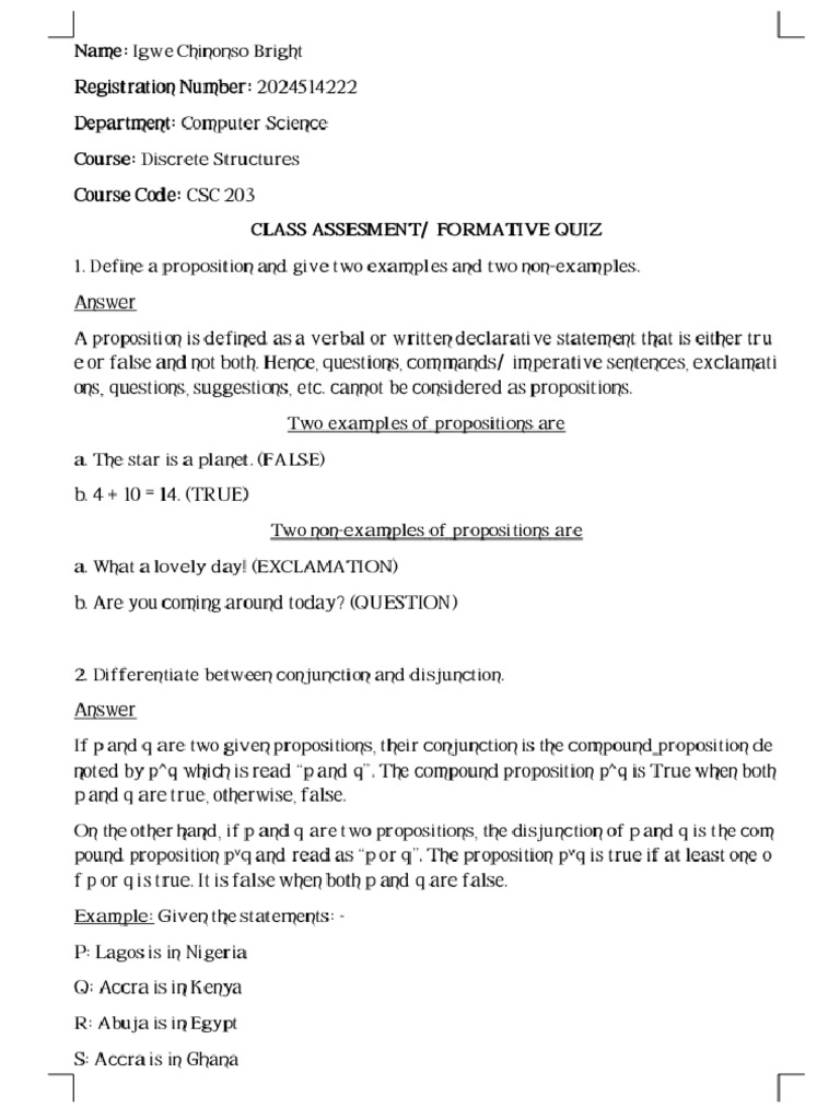CSC 203 Assignment by Igwe Chinonso_Phoenix | PDF