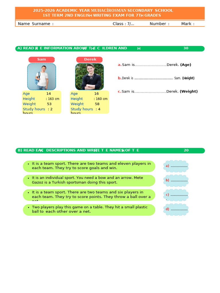7th Grade English Writing Exam 2025-2026 | PDF | Giraffe