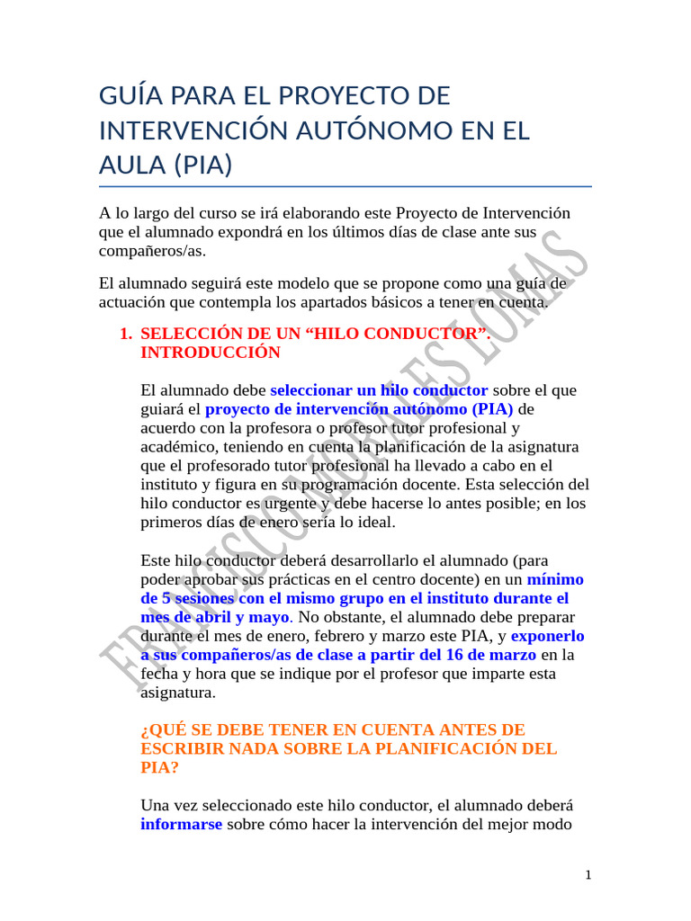 Guía para El Proyecto de Intervención Autónomo en El Aula (1) - 13-1-12-6 | PDF | Evaluación ...