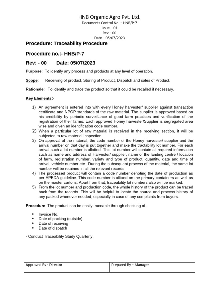 Honey Traceability Procedure Guide | PDF | Invoice