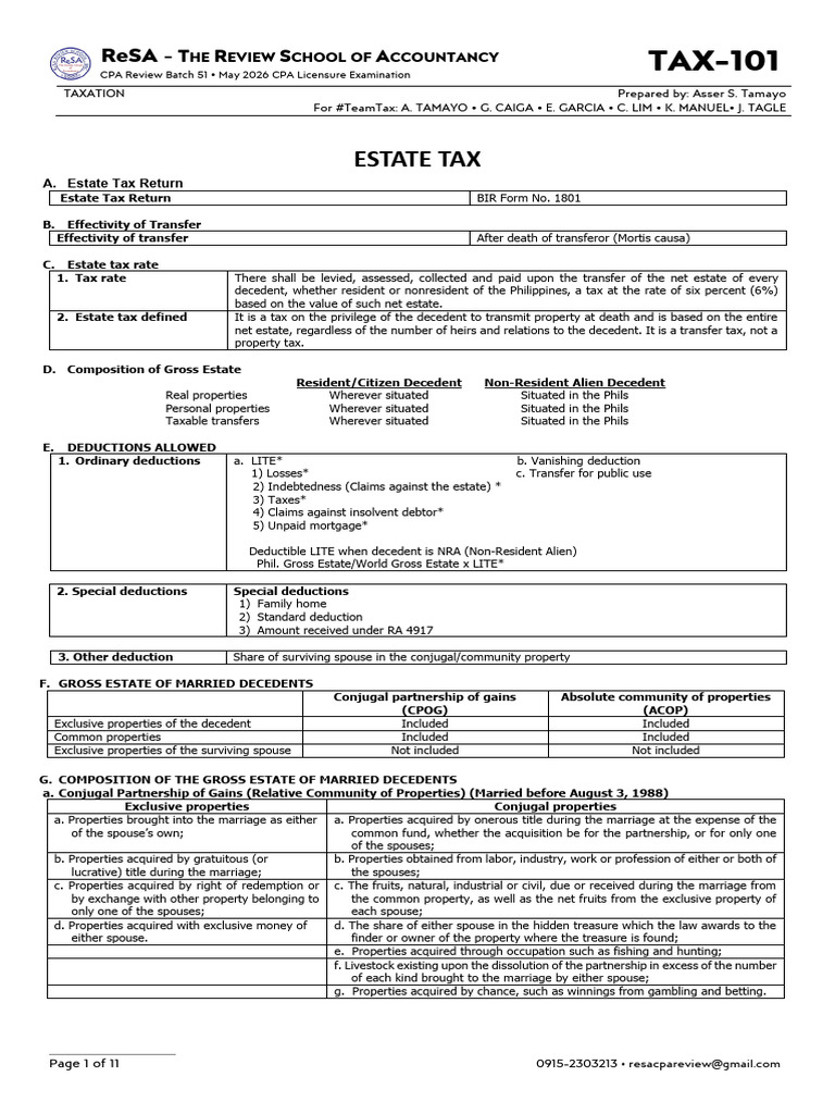 TAX-101 (Estate Tax) (2) | PDF | Estate Tax In The United States | Taxes