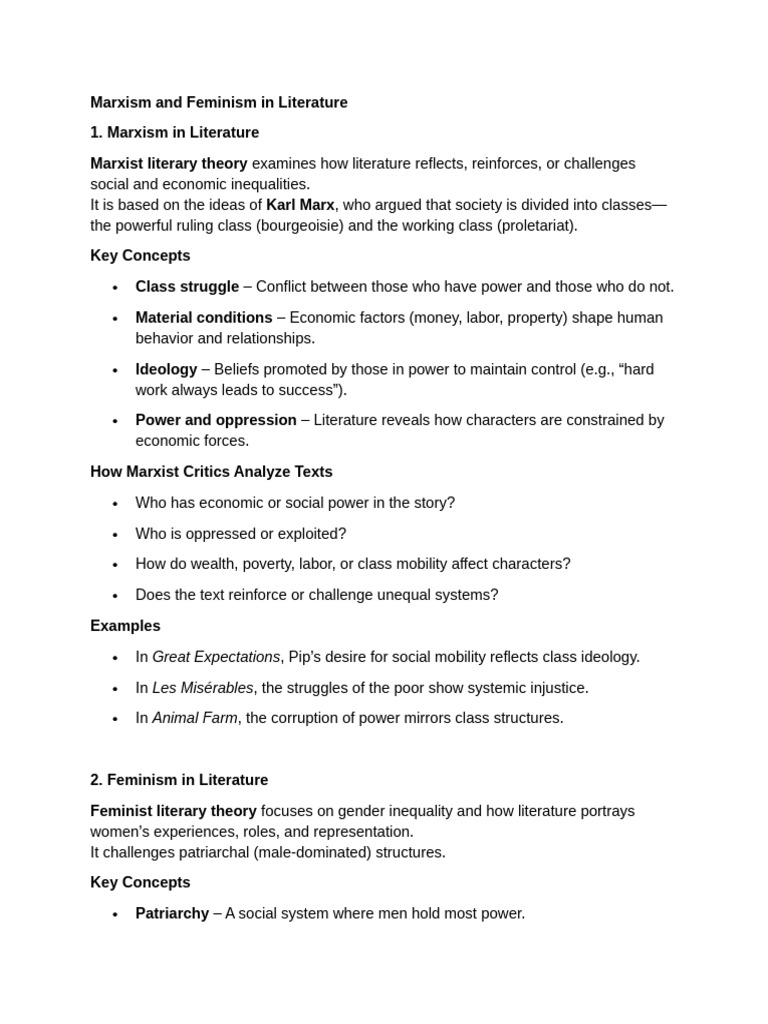 Marxism and Feminism in Literature Analysis | PDF | Patriarchy | Gender ...