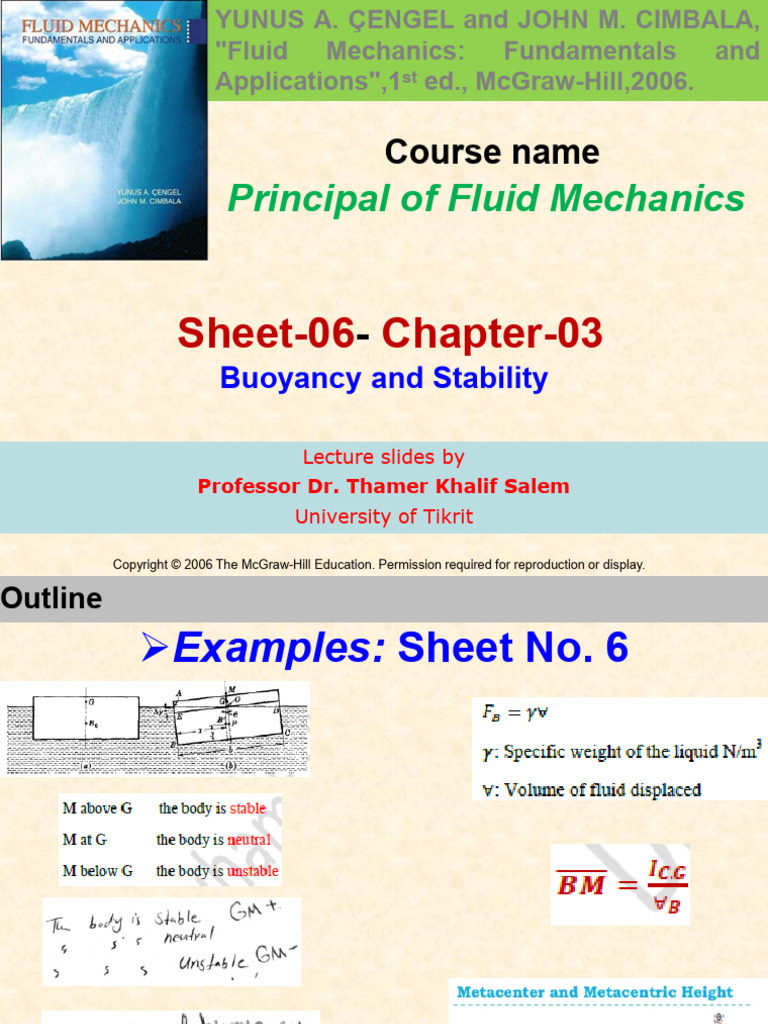 Sheet 6_Fluid Mechanics I_ch3 With Hw Solution Dr_Thamer 2025 | PDF