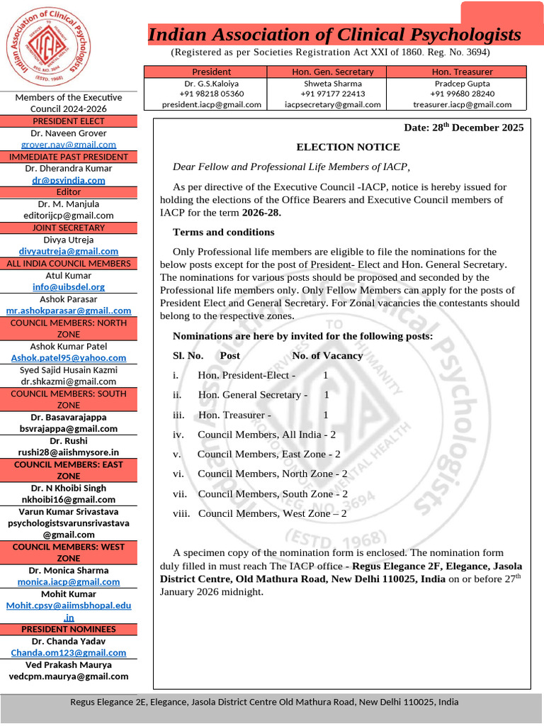 IACP 2026-28 Election Notice | PDF | Political Events | Elections