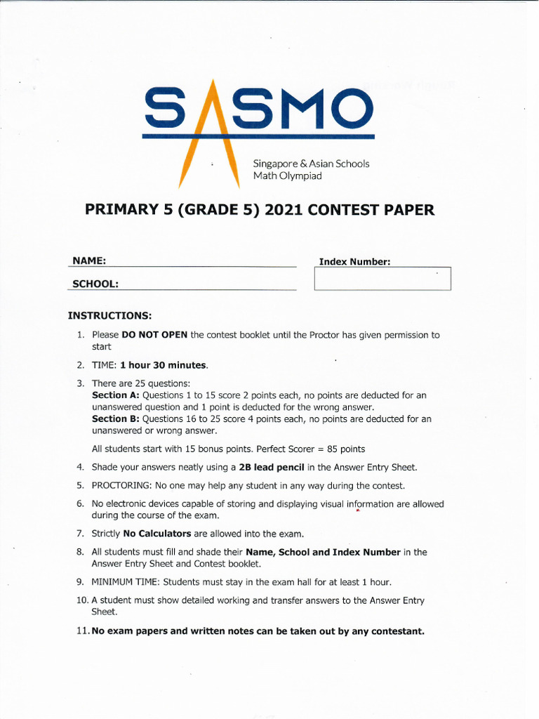 2021 SASMO P5 QUESTION PAPER | PDF