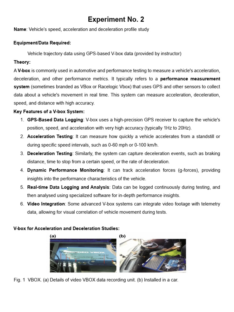 Expt2-VBOX Vehicle Speed Acceleration and Deceleration Profile Study ...