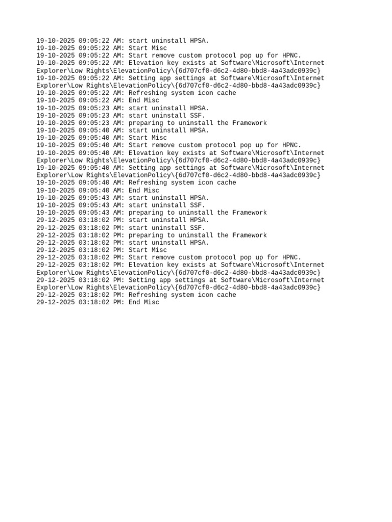 HPSA and SSF Uninstallation Log | PDF
