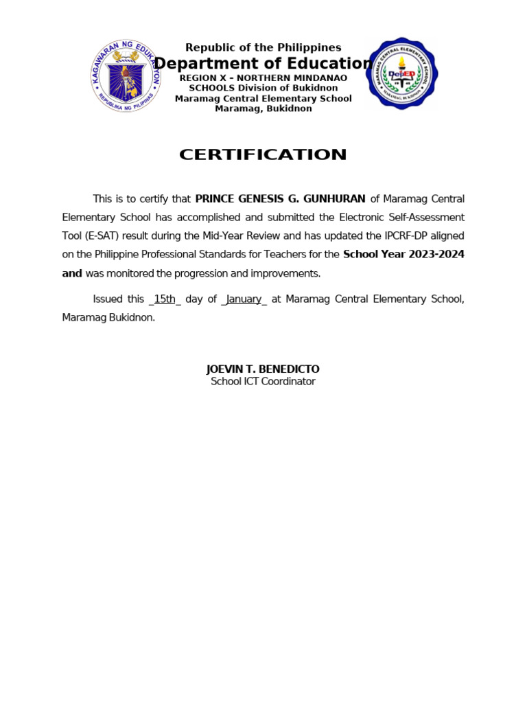 E-SAT Certification for Prince Gunhuran | PDF