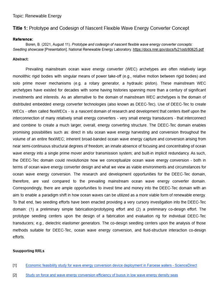 Flexible Wave Energy Converter Design | PDF | Electrical Engineering ...