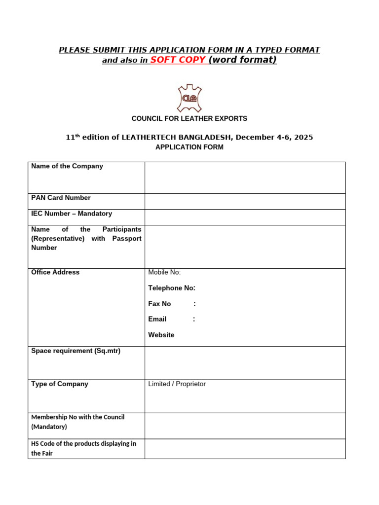 LeatherTech Bangladesh Application Form | PDF