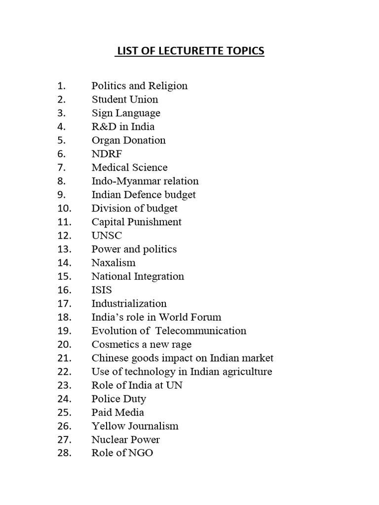 Lecturette Topics | PDF