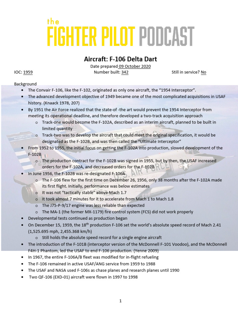 Aircraft Profile - F106 | PDF | Aviation | Aircraft