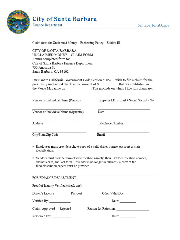 Escheatment Claim Form (Print) | PDF