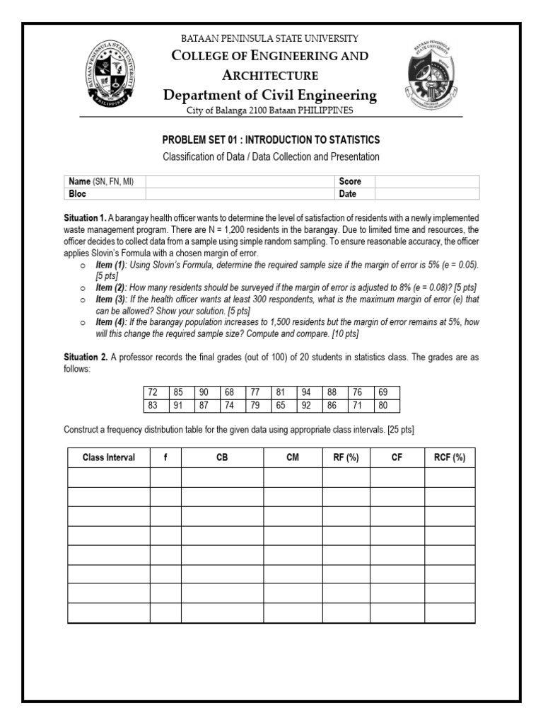 Statistics Problem Set on Data Analysis | PDF