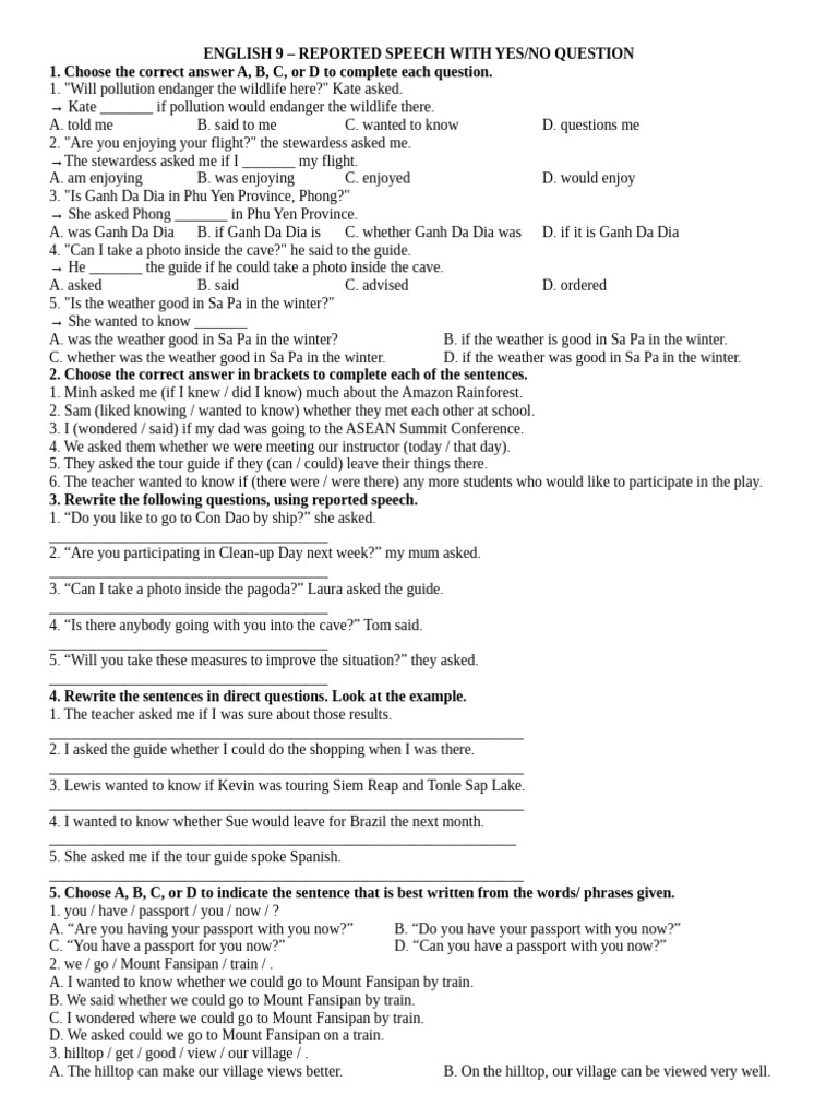 Reported Speech: Yes/No Questions Guide | PDF