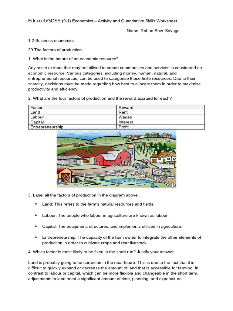 Factors of Production - Economics Cover Sheet 11.02.2025 | PDF