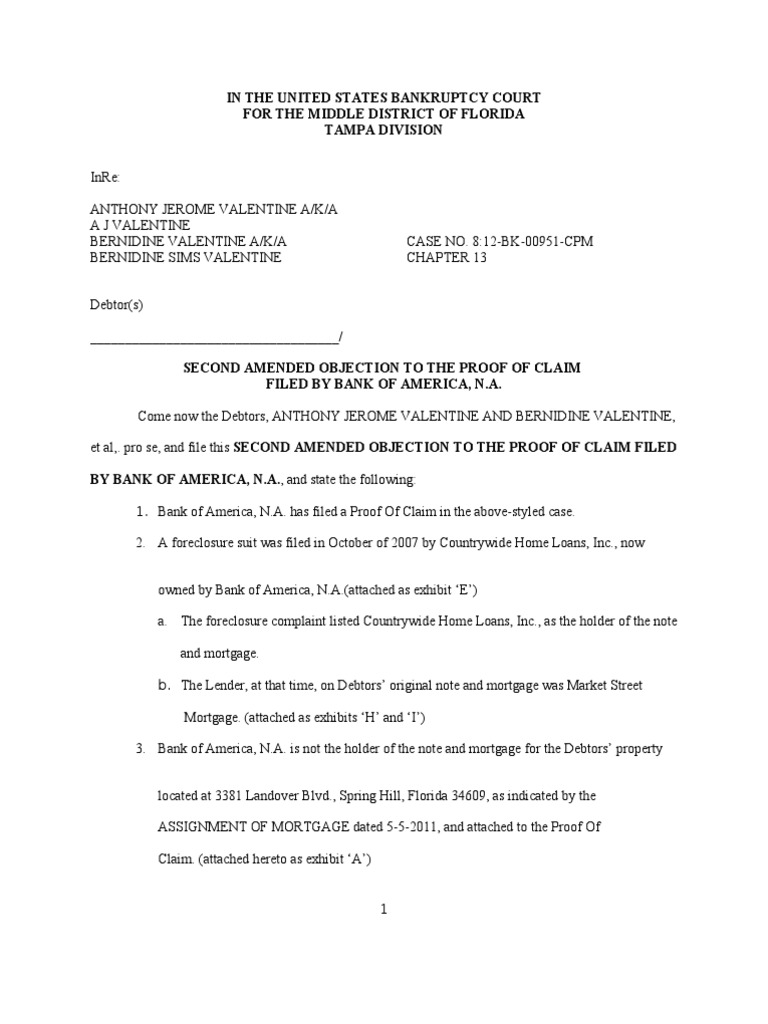 Second Amended Objection to Proof of Claim | Mortgage Loan | Bank Of ...