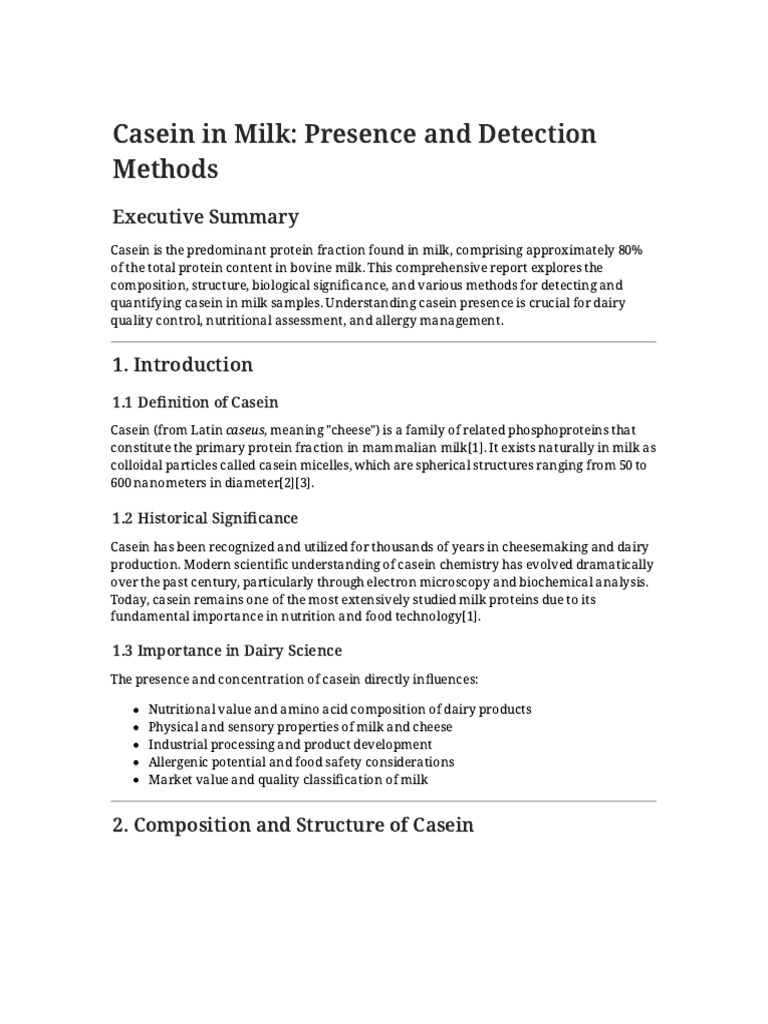 Casein in Milk | PDF | Milk | Proteins