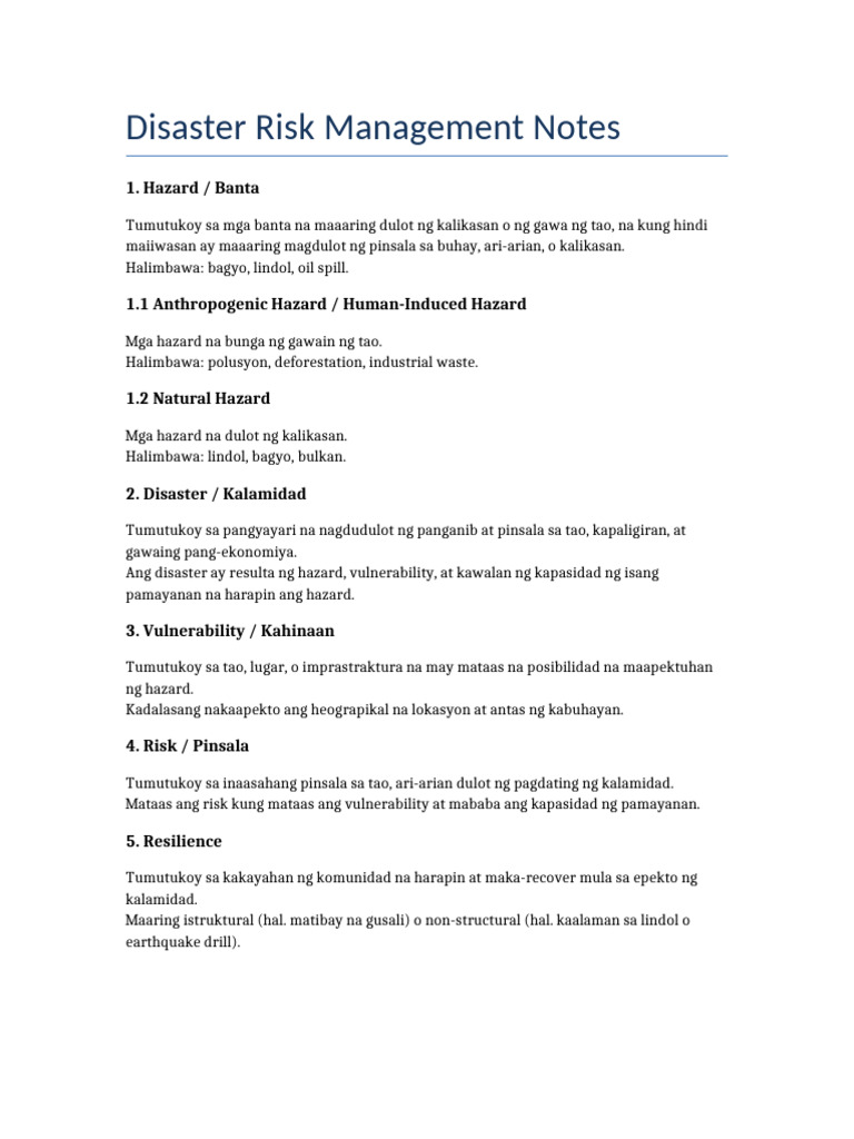 Disaster Risk Management Notes | PDF