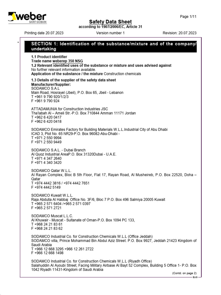 SDS8237_-_1_-_weberep_350_NSG_-_EUG | PDF | Toxicity | Dangerous Goods