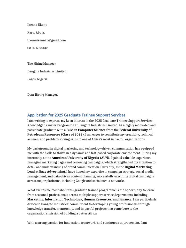 My Cover Letter - DCP | PDF