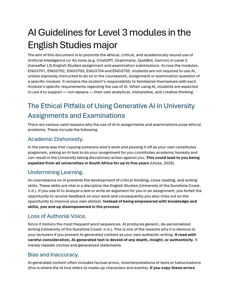 AI Use Guidelines for English Studies L3 | PDF | Artificial ...