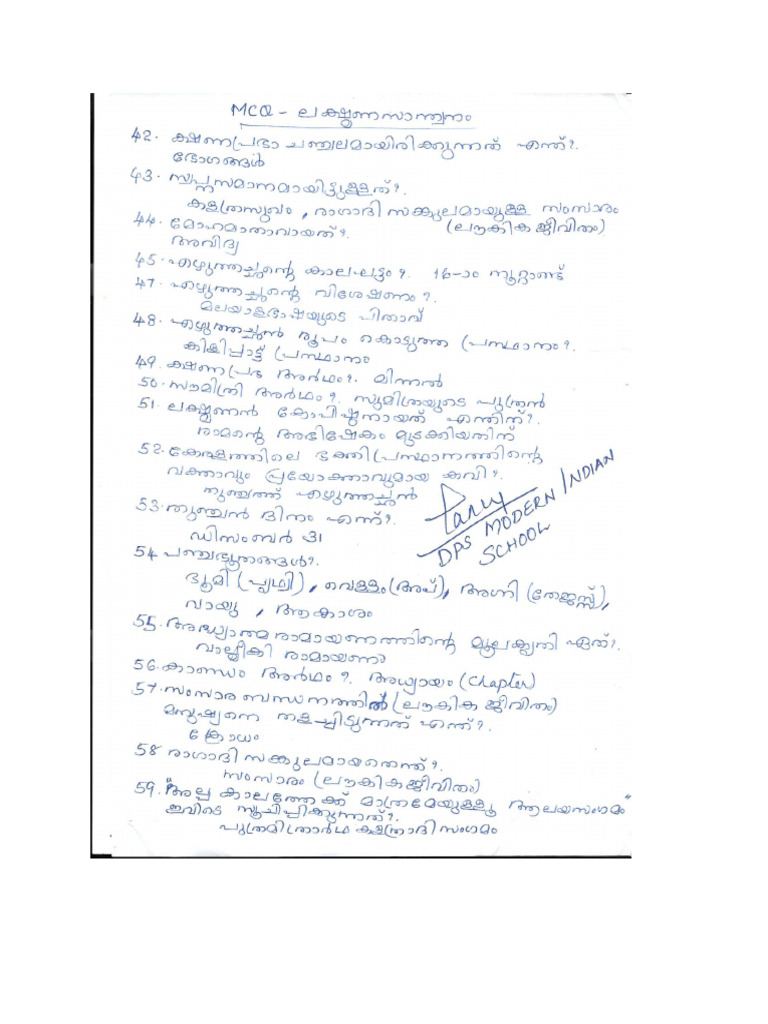 Lashmana Swanthanam Mcq 42 | PDF