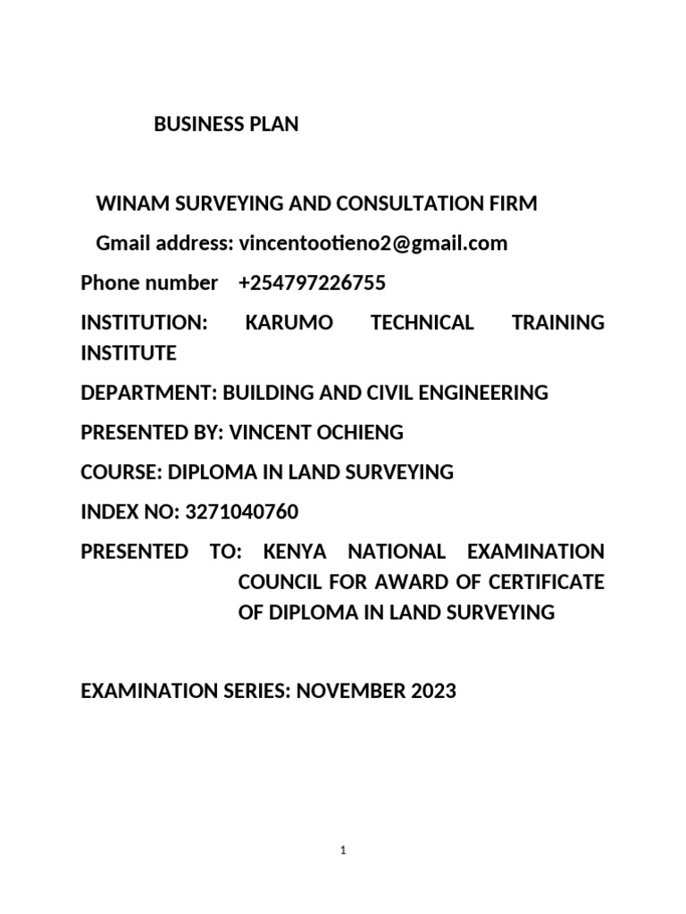 Winam Surveying Business Plan | PDF | Expense | Surveying