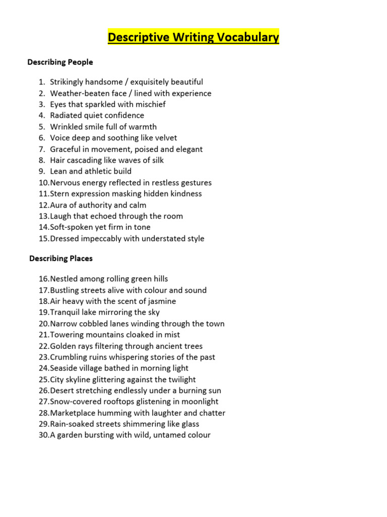 Descriptive Writing Vocabulary Guide | PDF