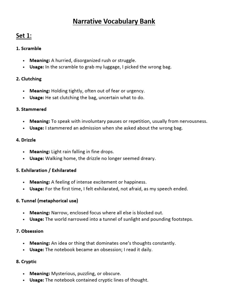 Narrative Vocabulary Bank | PDF