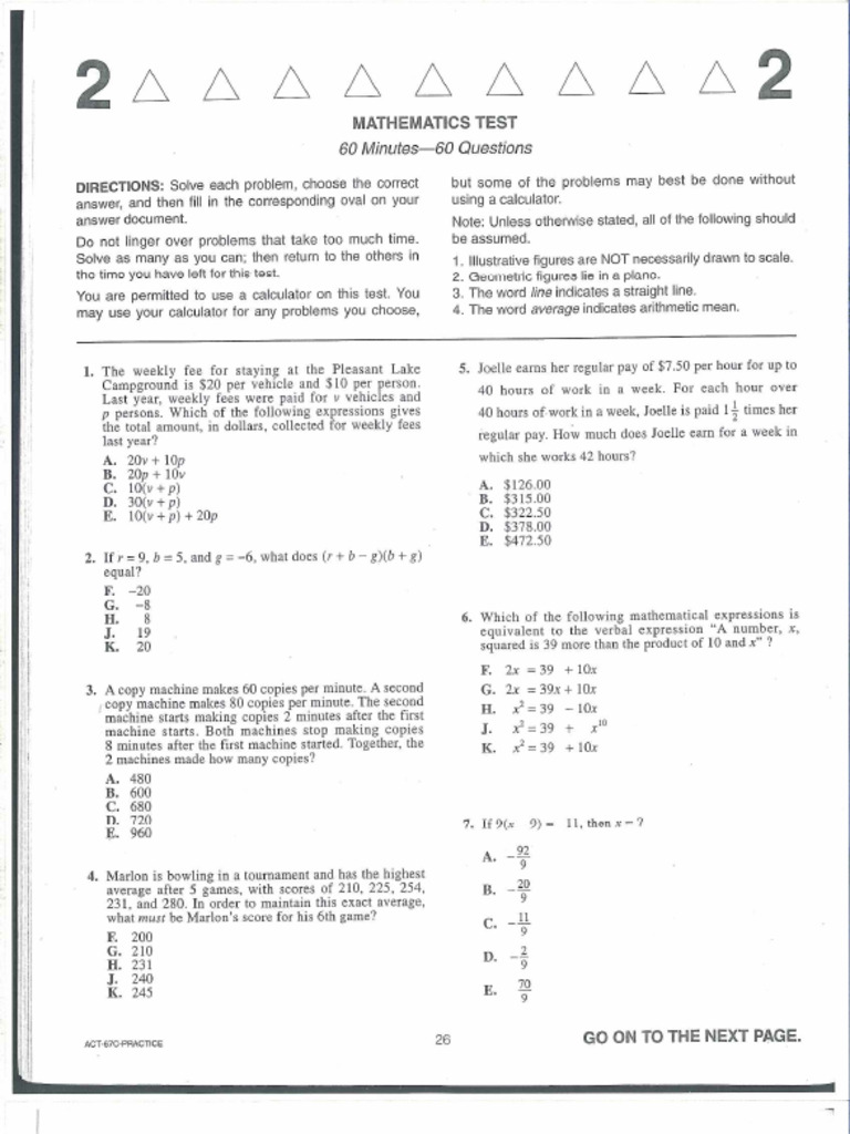 Act Practice Test Math 6 | PDF