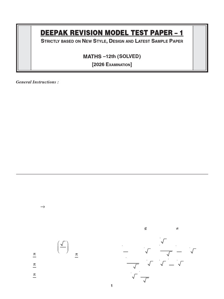 12th Maths MTP(1-8)MOCK (1-3) | PDF | Mathematical Objects | Algebra