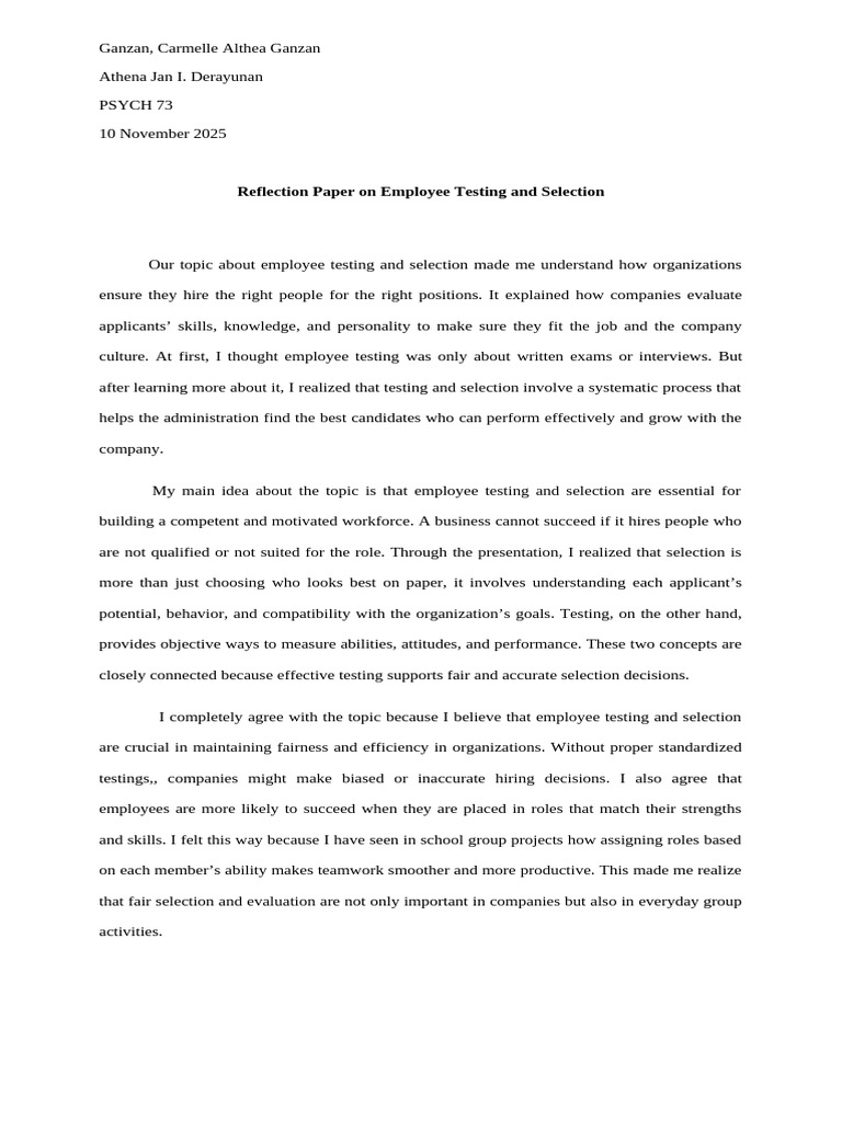 Reflection Final | PDF | Psychology | Evaluation
