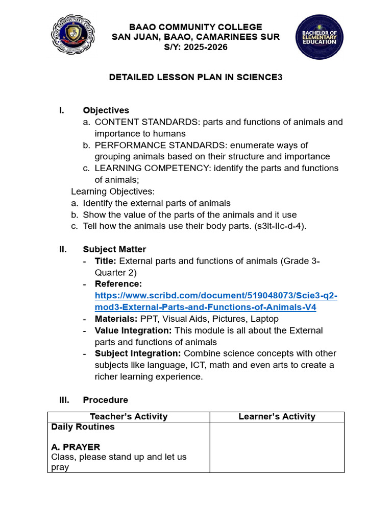 Detailed Lesson Plan in Science Grade 3 | PDF | Lesson Plan | Mouth