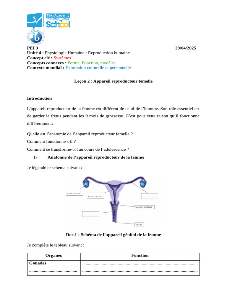 Anatomie et cycle de reproduction féminine | PDF | Système reproducteur ...