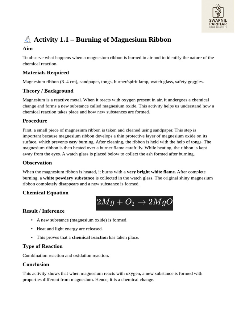 Chemistry Project File | PDF | Electrode | Magnesium
