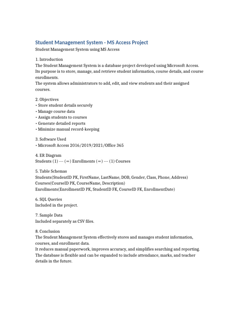 MS Access Student Management System | PDF