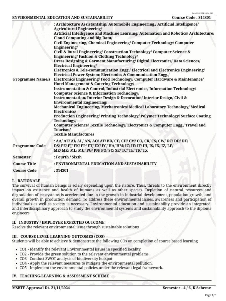 Environmental Education & Sustainability Course | PDF | Sustainability ...