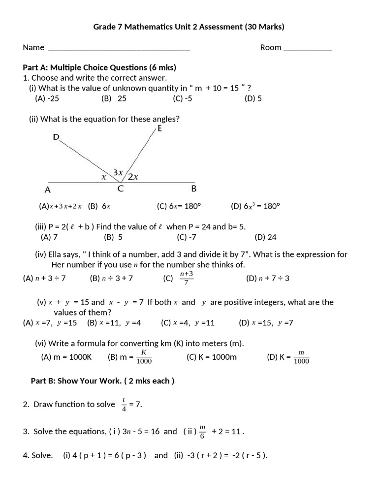 Grade 7 Math Unit 2 Assessment Guide | PDF | Rectangle | Area