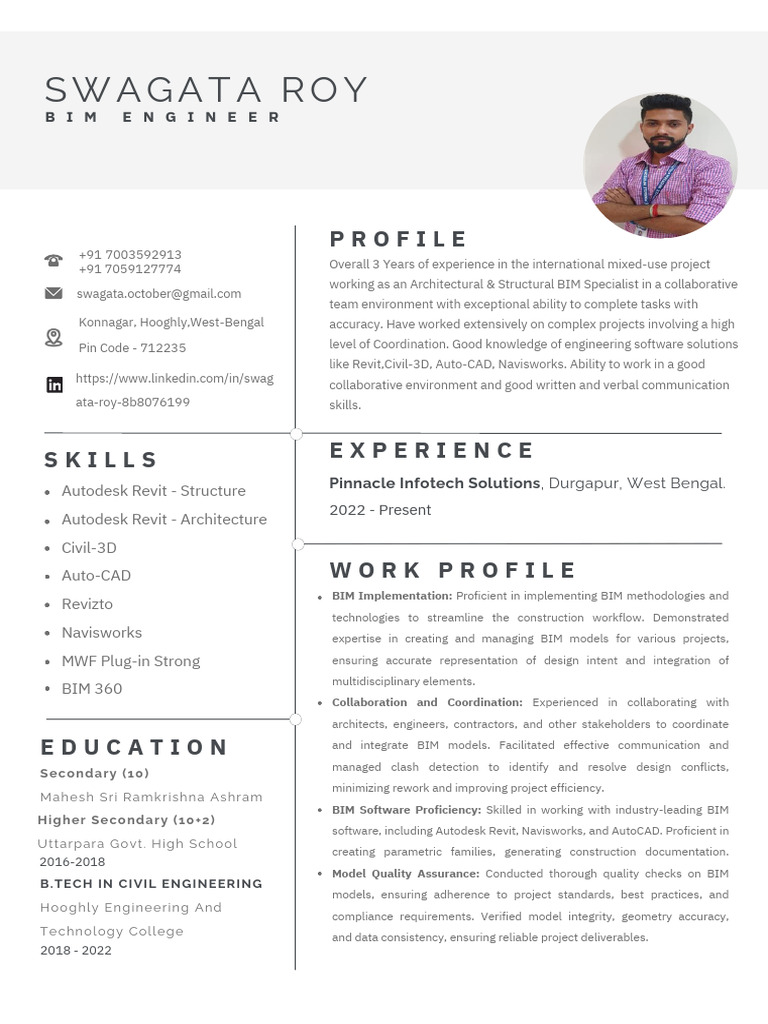 Swagata Roy BIM Engineer CV | PDF | Building Information Modeling ...
