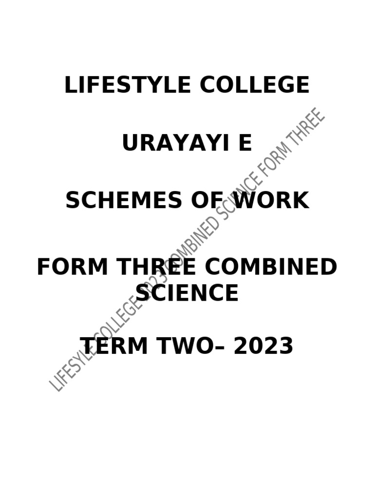 Combined Science Schemes of Work Form Three Lifestyle College | PDF ...