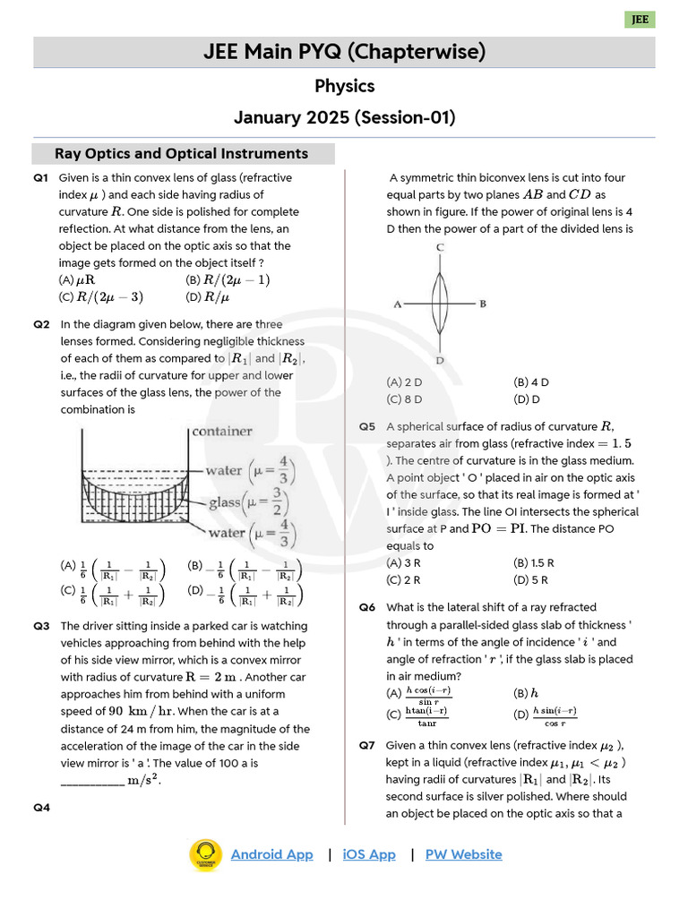 Physics_JEE Main PYQ (Chapterwise)_Quest | PDF | Quantity | Optics