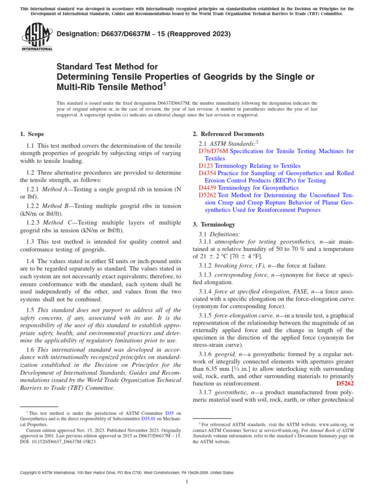 D6637_D6637M-15(2023) Single or Multi Rib | PDF | Ultimate Tensile ...